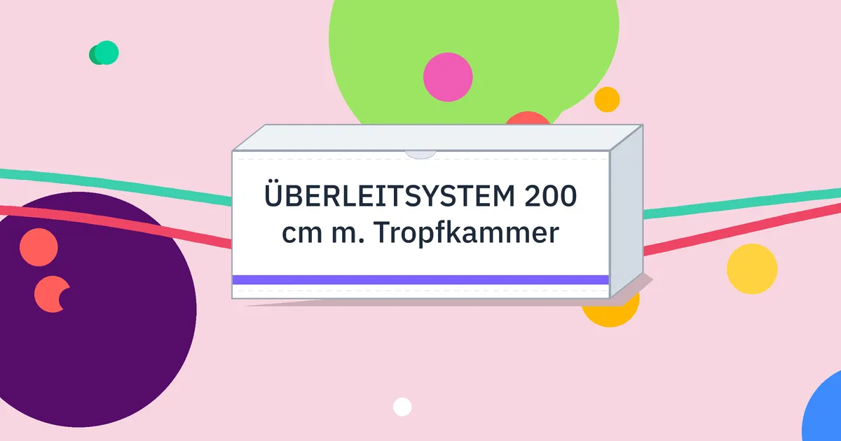 Symbolbild: Packung mit der Aufschrift ÜBERLEITSYSTEM 200 cm m. Tropfkammer (PZN 01055121) – Verfügbarkeit und Bezug in Apotheken in Frankfurt am Main