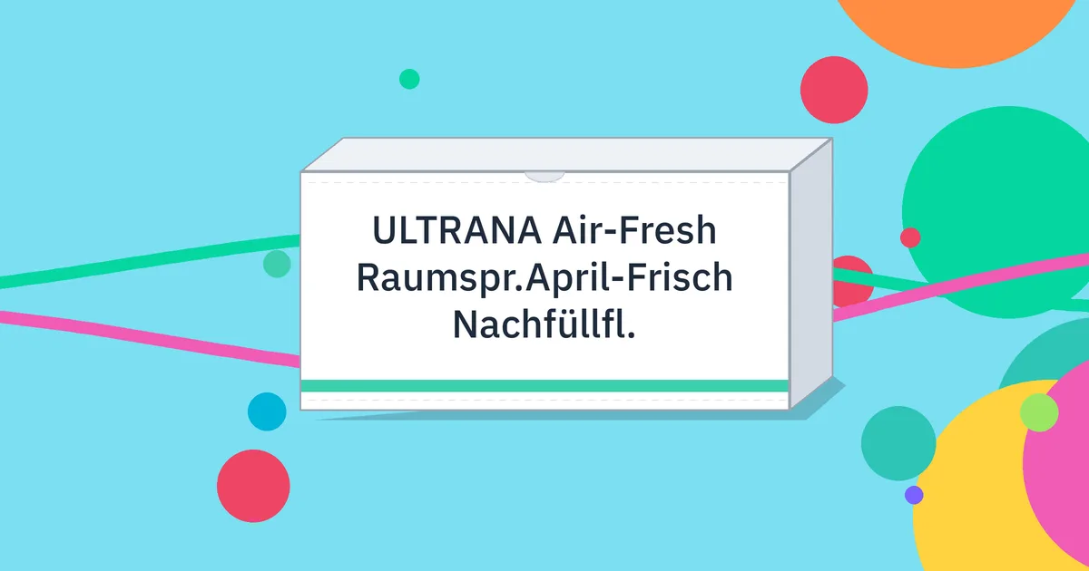 Symbolbild: Packung mit der Aufschrift ULTRANA Air-Fresh Raumspr.April-Frisch Nachfüllfl. (PZN 13814721) – Verfügbarkeit und Bezug in Apotheken in Frankfurt am Main
