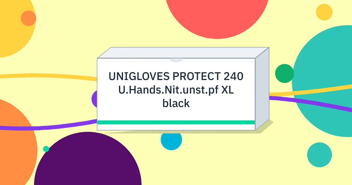 Symbolbild: Packung mit der Aufschrift UNIGLOVES PROTECT 240 U.Hands.Nit.unst.pf XL black (PZN 20080900) – Verfügbarkeit und Bezug in Apotheken in Frankfurt am Main