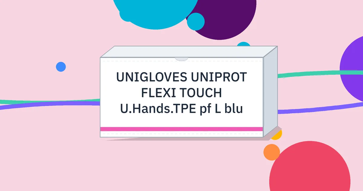 Symbolbild: Packung mit der Aufschrift UNIGLOVES UNIPROT FLEXI TOUCH U.Hands.TPE pf L blu (PZN 18101144) – Verfügbarkeit und Bezug in Apotheken in Frankfurt am Main
