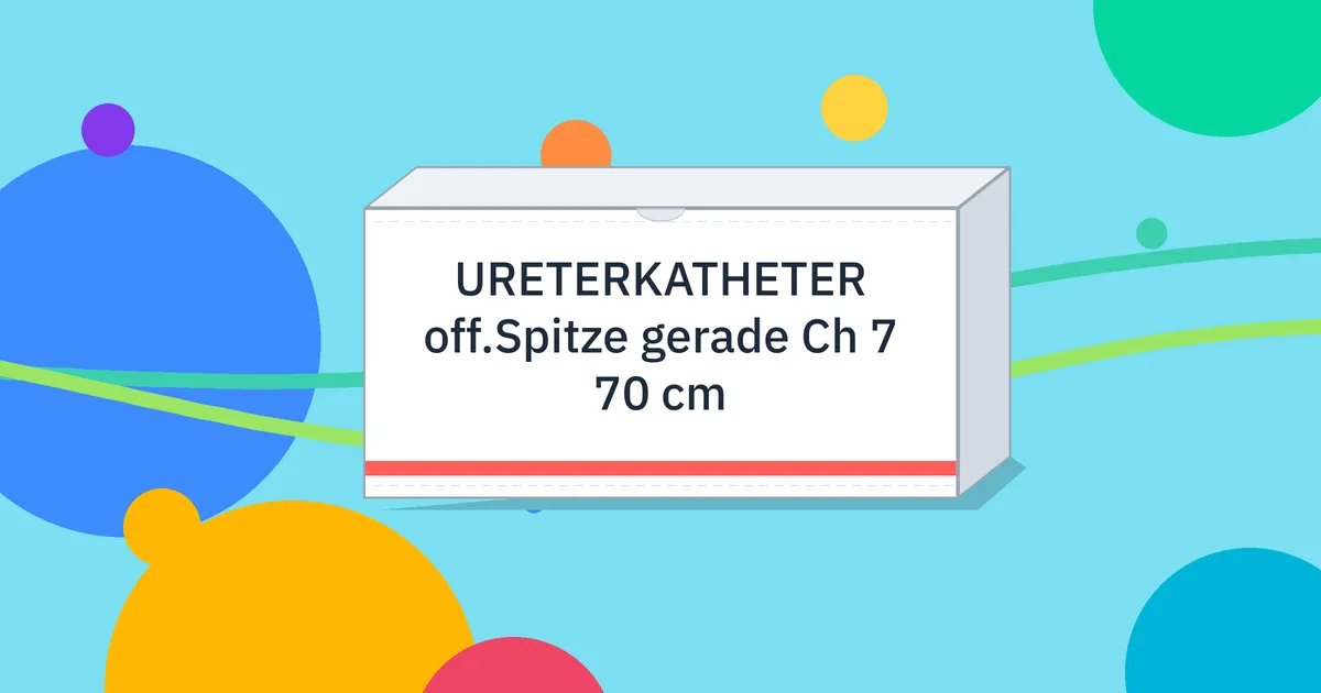 Symbolbild: Packung mit der Aufschrift URETERKATHETER off.Spitze gerade Ch 7 70 cm (PZN 00446463) – Verfügbarkeit und Bezug in Apotheken in Frankfurt am Main