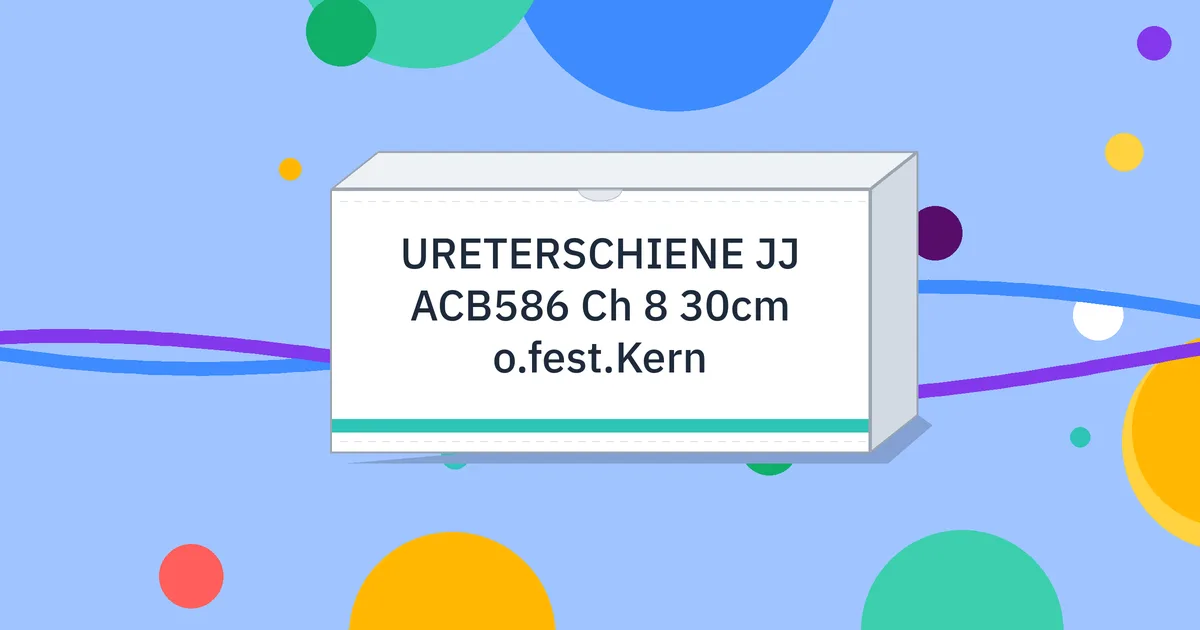Symbolbild: Packung mit der Aufschrift URETERSCHIENE JJ ACB586 Ch 8 30cm o.fest.Kern (PZN 00544007) – Verfügbarkeit und Bezug in Apotheken in Frankfurt am Main