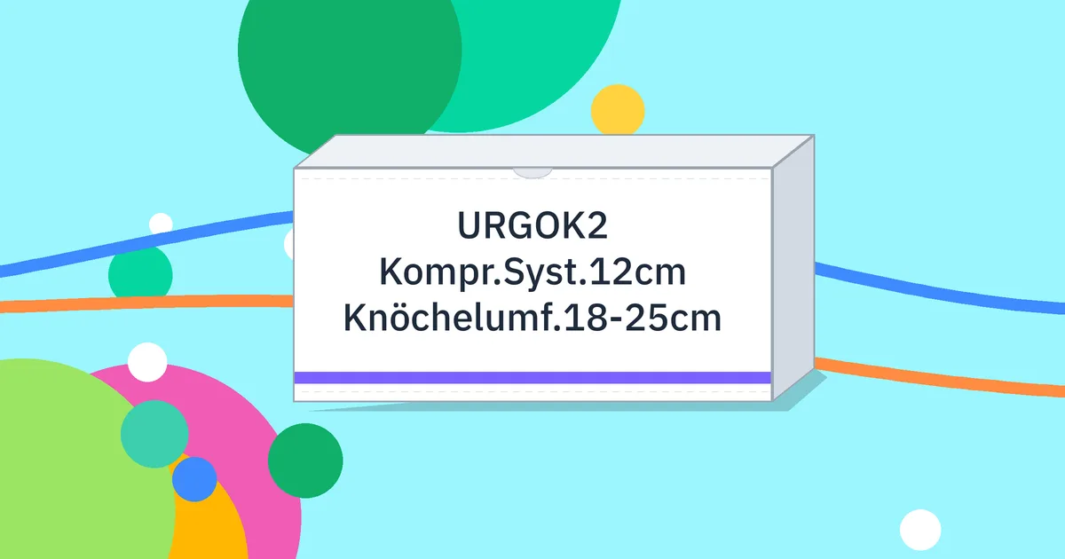 Symbolbild: Packung mit der Aufschrift URGOK2 Kompr.Syst.12cm Knöchelumf.18-25cm (PZN 05381811) – Verfügbarkeit und Bezug in Apotheken in Frankfurt am Main