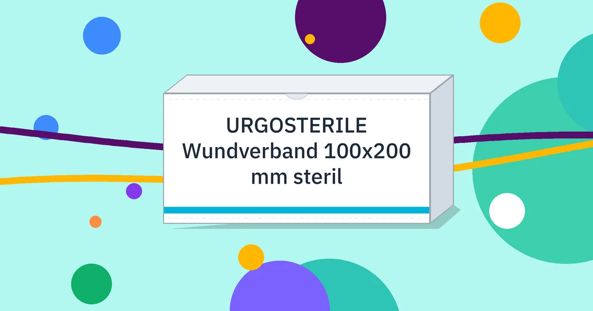 Symbolbild: Packung mit der Aufschrift URGOSTERILE Wundverband 100x200 mm steril (PZN 17165627) – Verfügbarkeit und Bezug in Apotheken in Frankfurt am Main