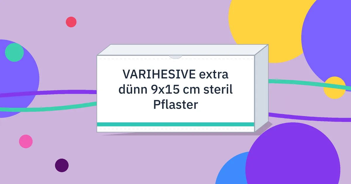 Symbolbild: Packung mit der Aufschrift VARIHESIVE extra dünn 9x15 cm steril Pflaster (PZN 01670820) – Verfügbarkeit und Bezug in Apotheken in Frankfurt am Main