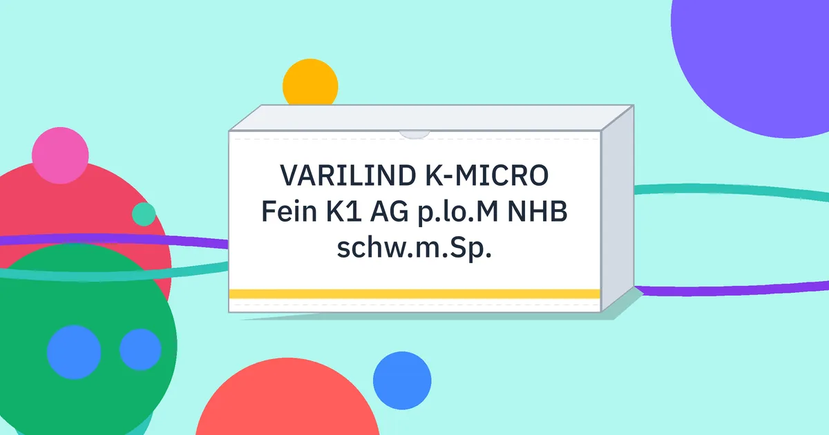 Symbolbild: Packung mit der Aufschrift VARILIND K-MICRO Fein K1 AG p.lo.M NHB schw.m.Sp. (PZN 20555266) – Verfügbarkeit und Bezug in Apotheken in Frankfurt am Main