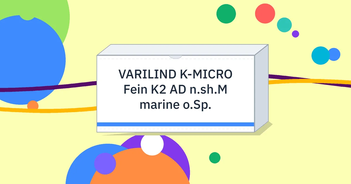 Symbolbild: Packung mit der Aufschrift VARILIND K-MICRO Fein K2 AD n.sh.M marine o.Sp. (PZN 20558744) – Verfügbarkeit und Bezug in Apotheken in Frankfurt am Main