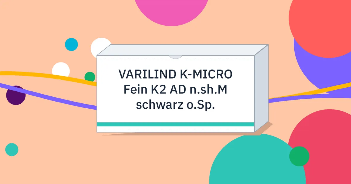 Symbolbild: Packung mit der Aufschrift VARILIND K-MICRO Fein K2 AD n.sh.M schwarz o.Sp. (PZN 20559100) – Verfügbarkeit und Bezug in Apotheken in Frankfurt am Main