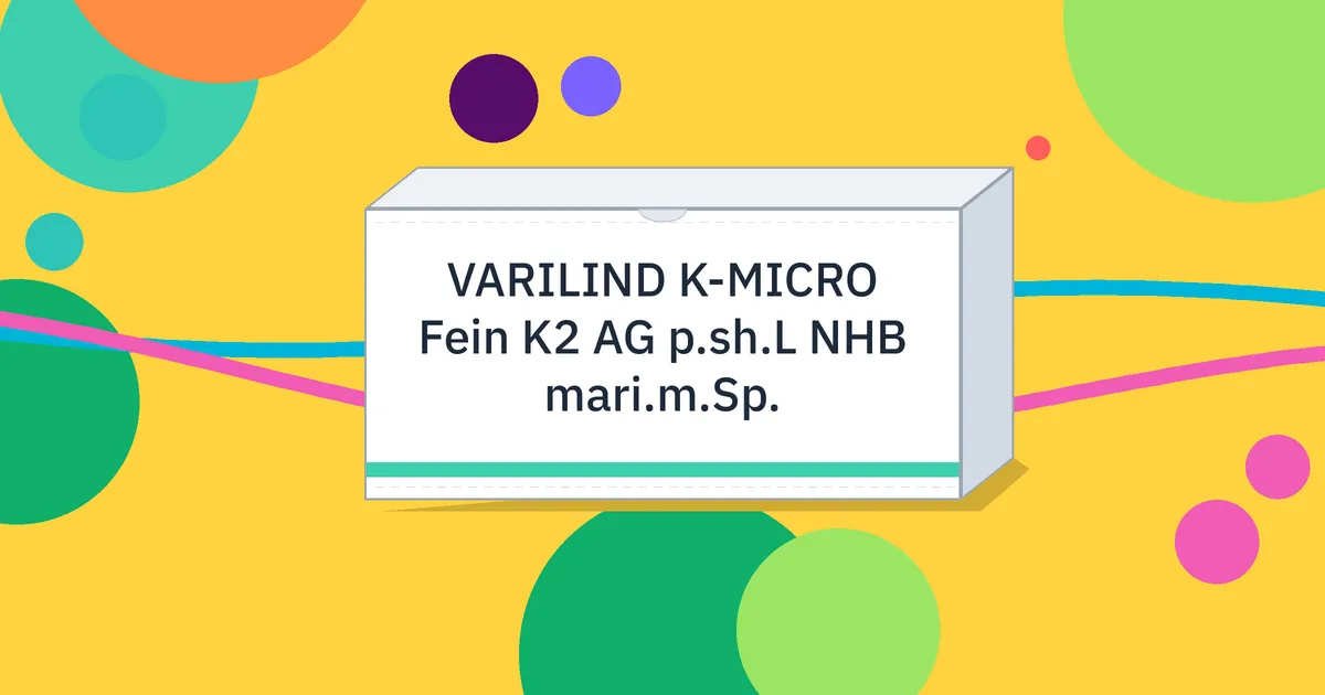 Symbolbild: Packung mit der Aufschrift VARILIND K-MICRO Fein K2 AG p.sh.L NHB mari.m.Sp. (PZN 20556225) – Verfügbarkeit und Bezug in Apotheken in Frankfurt am Main
