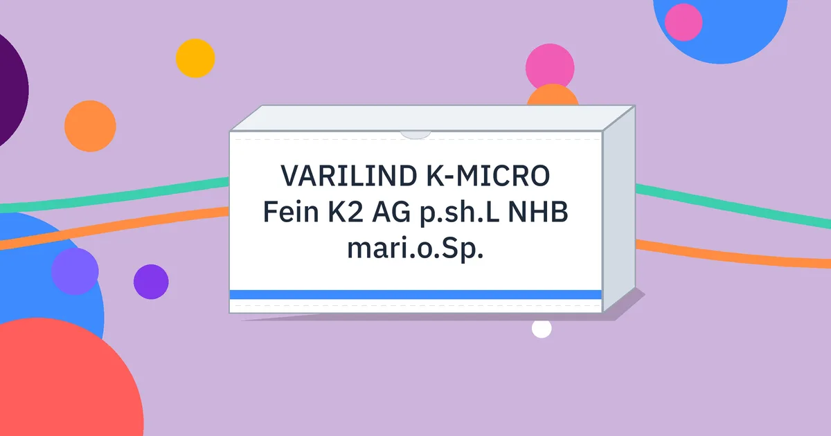 Symbolbild: Packung mit der Aufschrift VARILIND K-MICRO Fein K2 AG p.sh.L NHB mari.o.Sp. (PZN 20556432) – Verfügbarkeit und Bezug in Apotheken in Frankfurt am Main