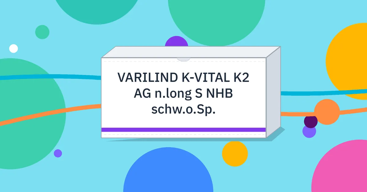 Symbolbild: Packung mit der Aufschrift VARILIND K-VITAL K2 AG n.long S NHB schw.o.Sp. (PZN 20565224) – Verfügbarkeit und Bezug in Apotheken in Frankfurt am Main