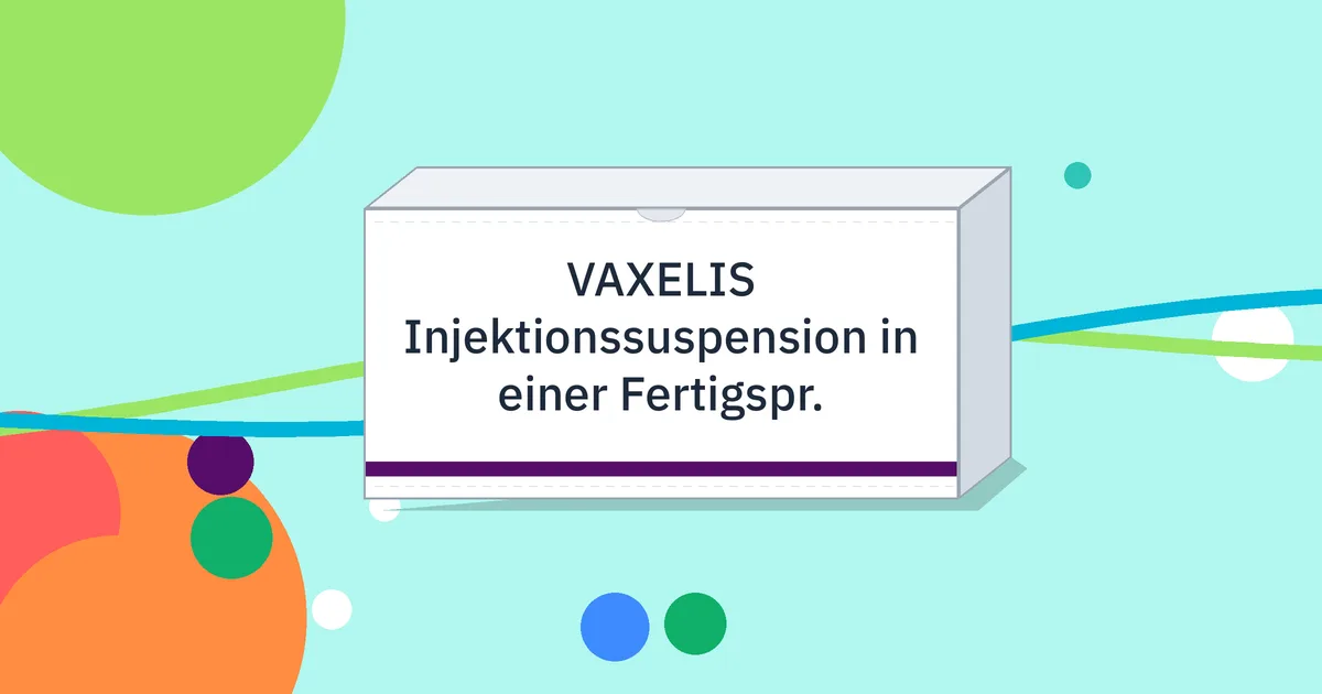 Symbolbild: Packung mit der Aufschrift VAXELIS Injektionssuspension in einer Fertigspr. (PZN 15398681) – Verfügbarkeit und Bezug in Apotheken in Frankfurt am Main