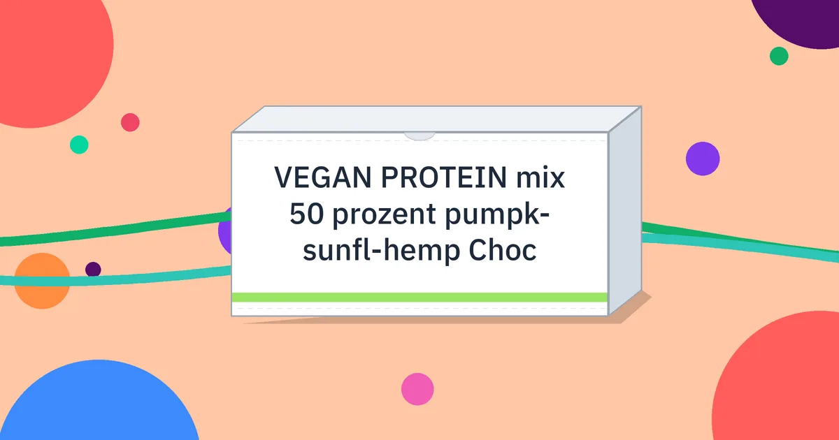 Symbolbild: Packung mit der Aufschrift VEGAN PROTEIN mix 50 prozent pumpk-sunfl-hemp Choc (PZN 18411985) – Verfügbarkeit und Bezug in Apotheken in Frankfurt am Main