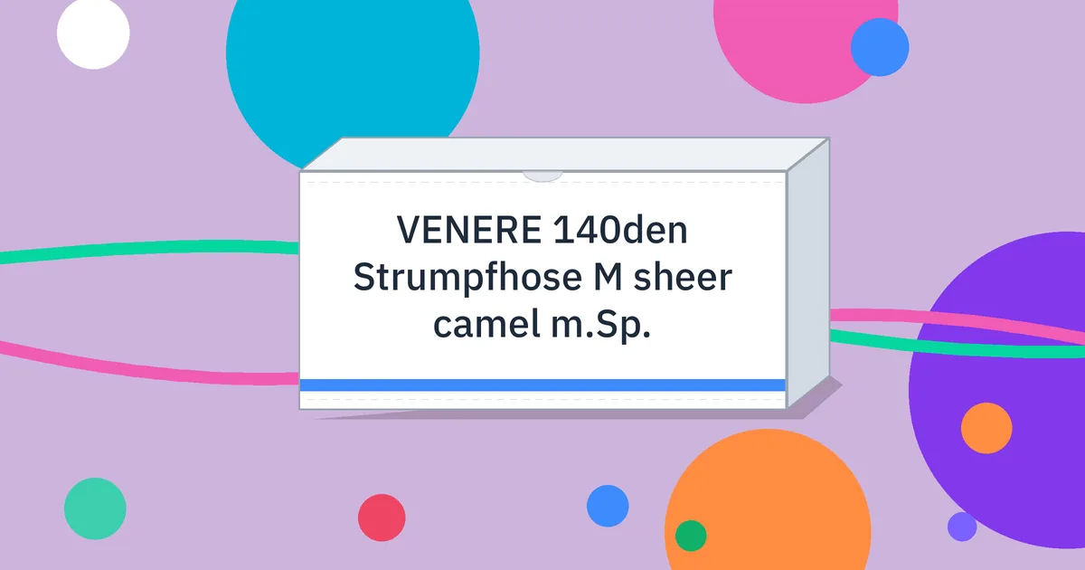 Symbolbild: Packung mit der Aufschrift VENERE 140den Strumpfhose M sheer camel m.Sp. (PZN 16171620) – Verfügbarkeit und Bezug in Apotheken in Frankfurt am Main