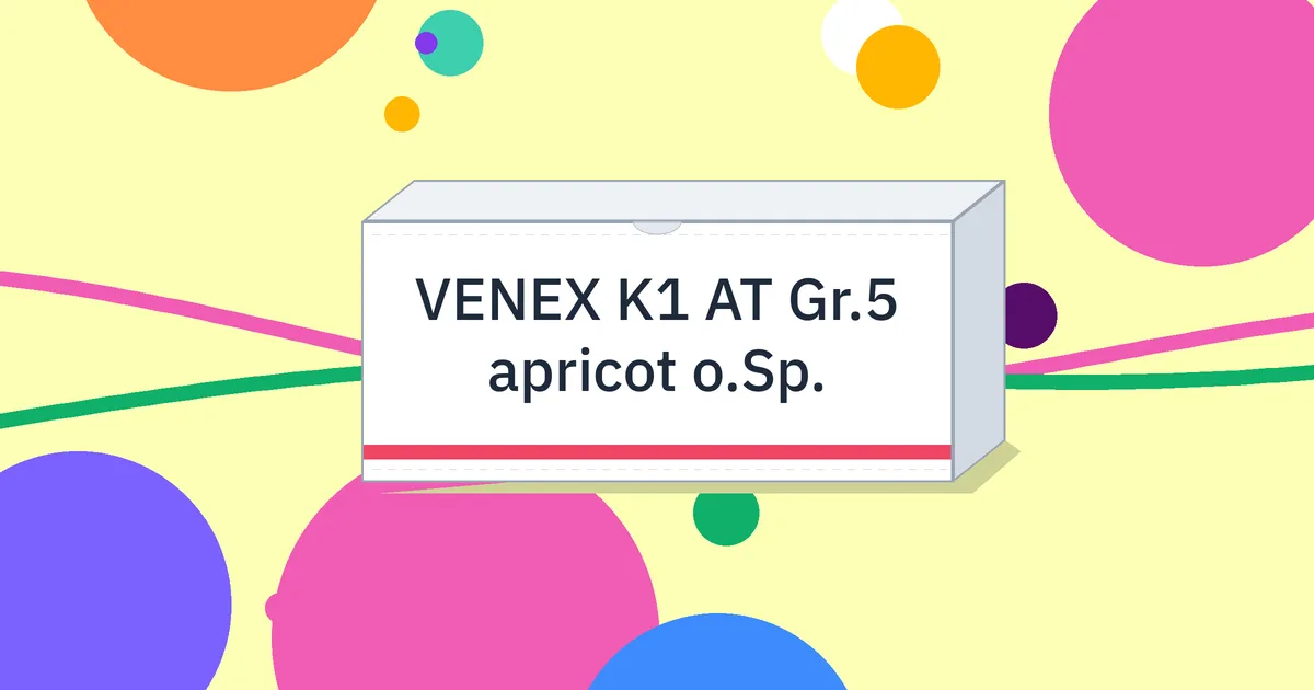 Symbolbild: Packung mit der Aufschrift VENEX K1 AT Gr.5 apricot o.Sp. (PZN 03197813) – Verfügbarkeit und Bezug in Apotheken in Frankfurt am Main