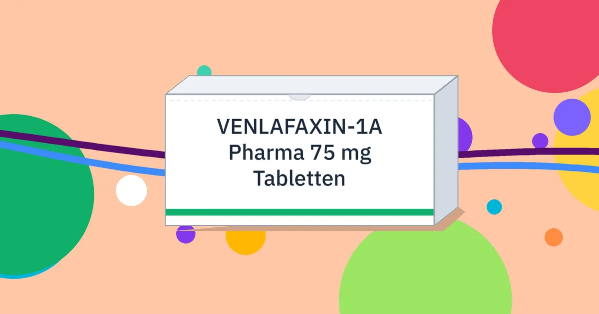 Symbolbild: Packung mit der Aufschrift VENLAFAXIN-1A Pharma 75 mg Tabletten (PZN 05392022) – Verfügbarkeit und Bezug in Apotheken in Frankfurt am Main