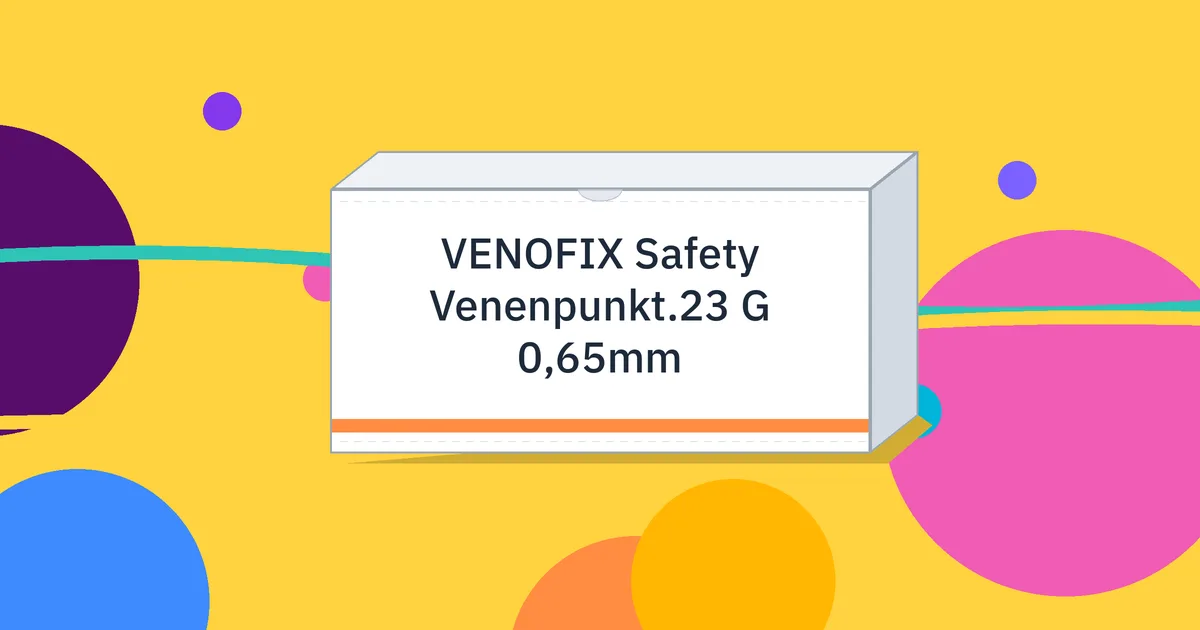 Symbolbild: Packung mit der Aufschrift VENOFIX Safety Venenpunkt.23 G 0,65mm (PZN 06837495) – Verfügbarkeit und Bezug in Apotheken in Frankfurt am Main