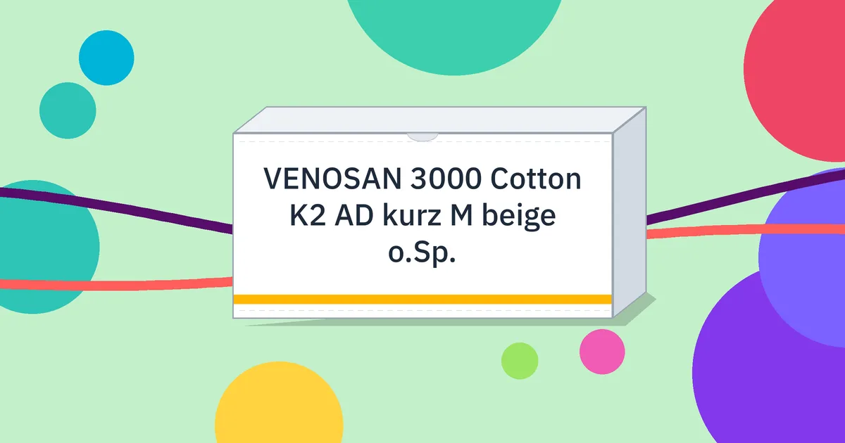 Symbolbild: Packung mit der Aufschrift VENOSAN 3000 Cotton K2 AD kurz M beige o.Sp. (PZN 14421225) – Verfügbarkeit und Bezug in Apotheken in Frankfurt am Main