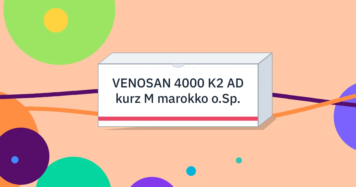 Symbolbild: Packung mit der Aufschrift VENOSAN 4000 K2 AD kurz M marokko o.Sp. (PZN 14425594) – Verfügbarkeit und Bezug in Apotheken in Frankfurt am Main