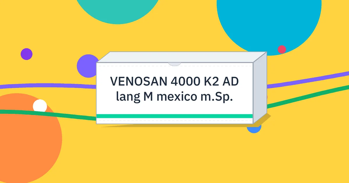 Symbolbild: Packung mit der Aufschrift VENOSAN 4000 K2 AD lang M mexico m.Sp. (PZN 14423773) – Verfügbarkeit und Bezug in Apotheken in Frankfurt am Main