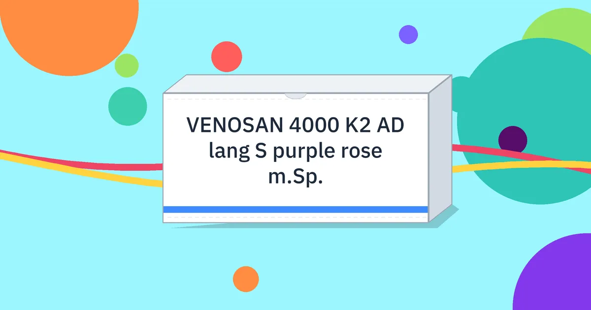 Symbolbild: Packung mit der Aufschrift VENOSAN 4000 K2 AD lang S purple rose m.Sp. (PZN 18847547) – Verfügbarkeit und Bezug in Apotheken in Frankfurt am Main