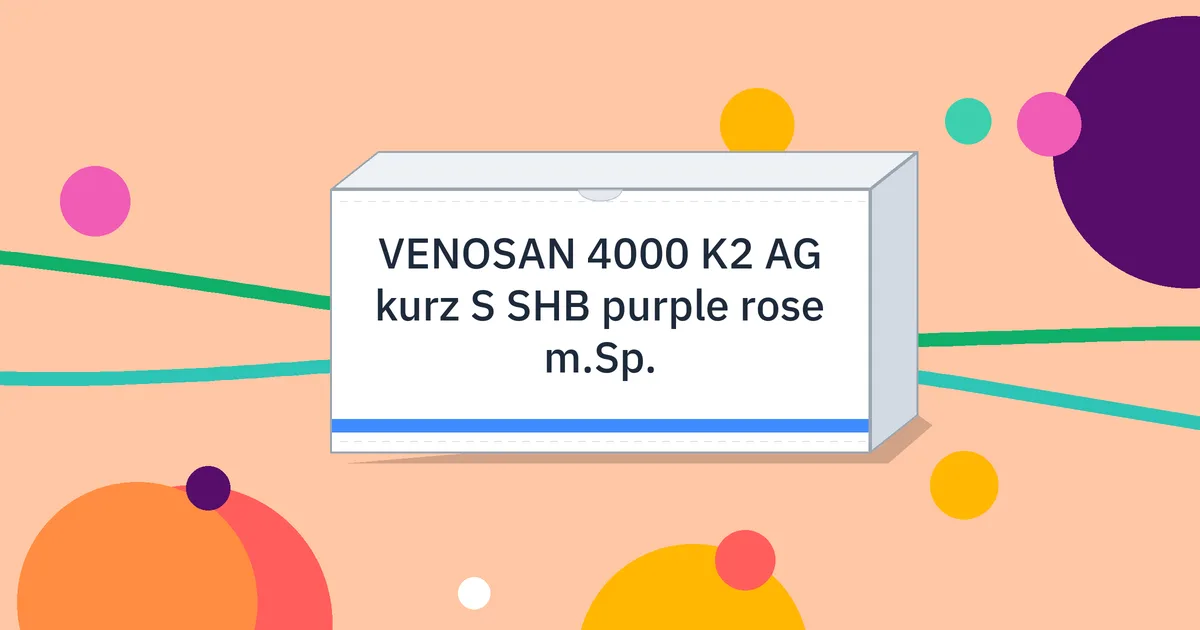 Symbolbild: Packung mit der Aufschrift VENOSAN 4000 K2 AG kurz S SHB purple rose m.Sp. (PZN 18848009) – Verfügbarkeit und Bezug in Apotheken in Frankfurt am Main