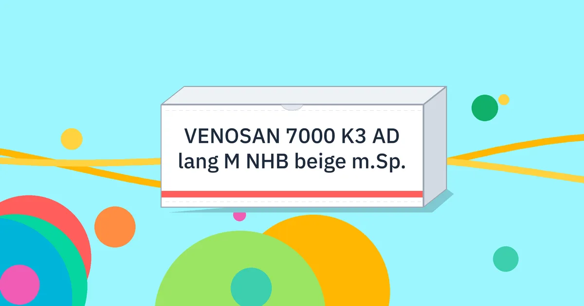Symbolbild: Packung mit der Aufschrift VENOSAN 7000 K3 AD lang M NHB beige m.Sp. (PZN 14435173) – Verfügbarkeit und Bezug in Apotheken in Frankfurt am Main