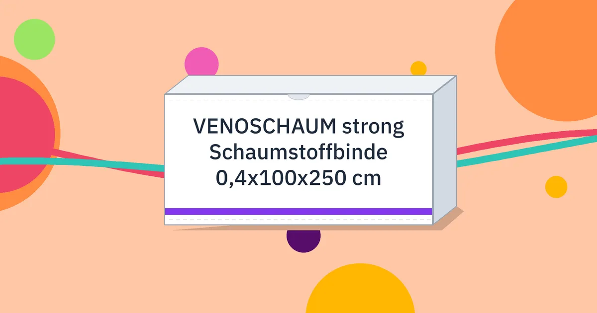 Symbolbild: Packung mit der Aufschrift VENOSCHAUM strong Schaumstoffbinde 0,4x100x250 cm (PZN 04633618) – Verfügbarkeit und Bezug in Apotheken in Frankfurt am Main