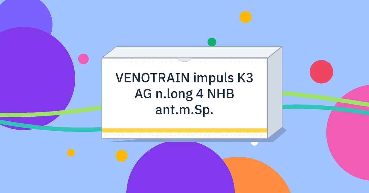 Symbolbild: Packung mit der Aufschrift VENOTRAIN impuls K3 AG n.long 4 NHB ant.m.Sp. (PZN 15215893) – Verfügbarkeit und Bezug in Apotheken in Frankfurt am Main