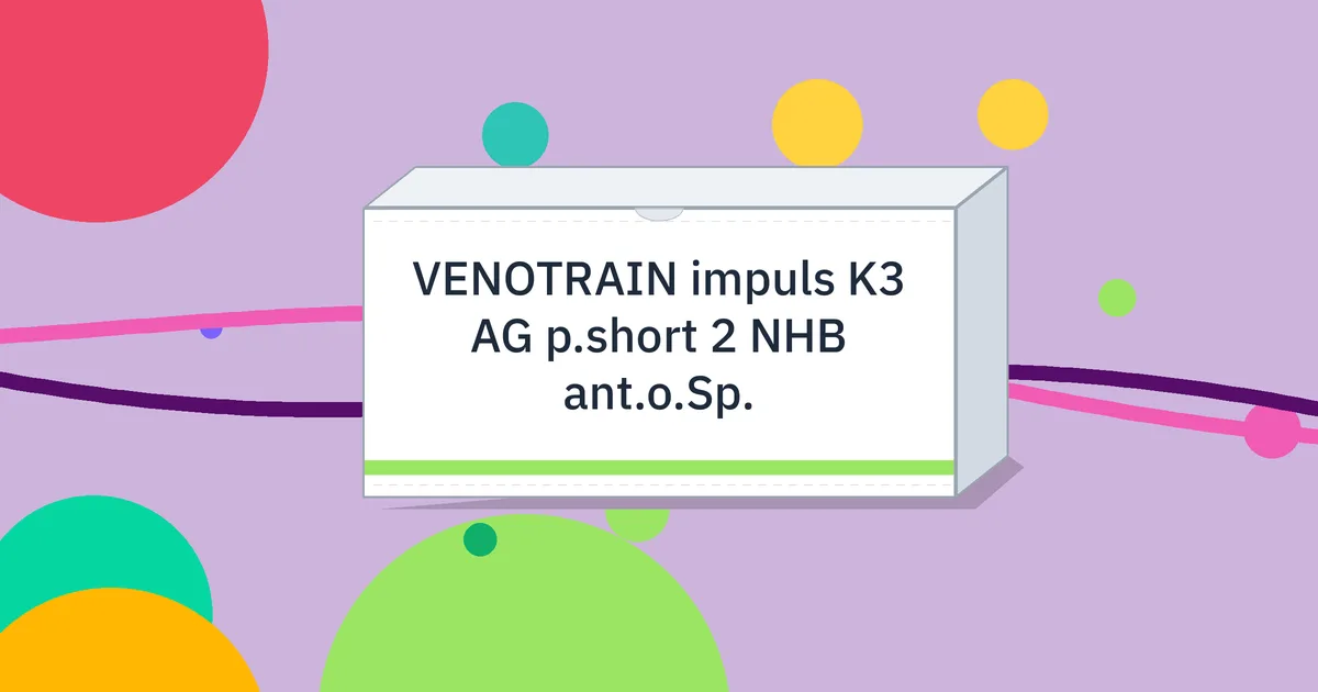 Symbolbild: Packung mit der Aufschrift VENOTRAIN impuls K3 AG p.short 2 NHB ant.o.Sp. (PZN 15216237) – Verfügbarkeit und Bezug in Apotheken in Frankfurt am Main
