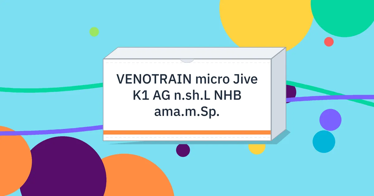 Symbolbild: Packung mit der Aufschrift VENOTRAIN micro Jive K1 AG n.sh.L NHB ama.m.Sp. (PZN 17764925) – Verfügbarkeit und Bezug in Apotheken in Frankfurt am Main