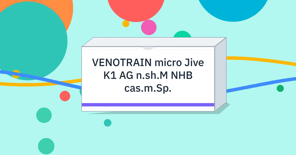 Symbolbild: Packung mit der Aufschrift VENOTRAIN micro Jive K1 AG n.sh.M NHB cas.m.Sp. (PZN 20767399) – Verfügbarkeit und Bezug in Apotheken in Frankfurt am Main