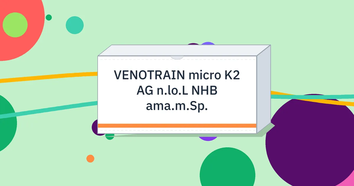 Symbolbild: Packung mit der Aufschrift VENOTRAIN micro K2 AG n.lo.L NHB ama.m.Sp. (PZN 02358065) – Verfügbarkeit und Bezug in Apotheken in Frankfurt am Main