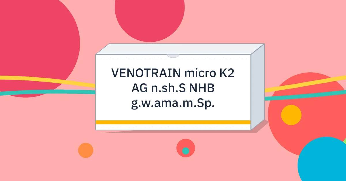 Symbolbild: Packung mit der Aufschrift VENOTRAIN micro K2 AG n.sh.S NHB g.w.ama.m.Sp. (PZN 09024456) – Verfügbarkeit und Bezug in Apotheken in Frankfurt am Main