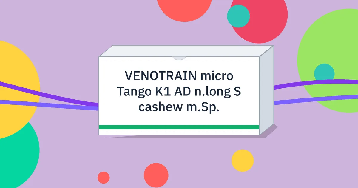 Symbolbild: Packung mit der Aufschrift VENOTRAIN micro Tango K1 AD n.long S cashew m.Sp. (PZN 20765526) – Verfügbarkeit und Bezug in Apotheken in Frankfurt am Main