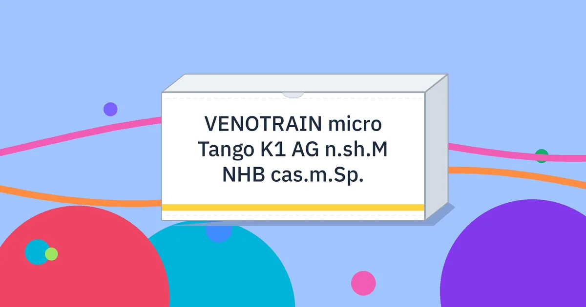 Symbolbild: Packung mit der Aufschrift VENOTRAIN micro Tango K1 AG n.sh.M NHB cas.m.Sp. (PZN 20764691) – Verfügbarkeit und Bezug in Apotheken in Frankfurt am Main