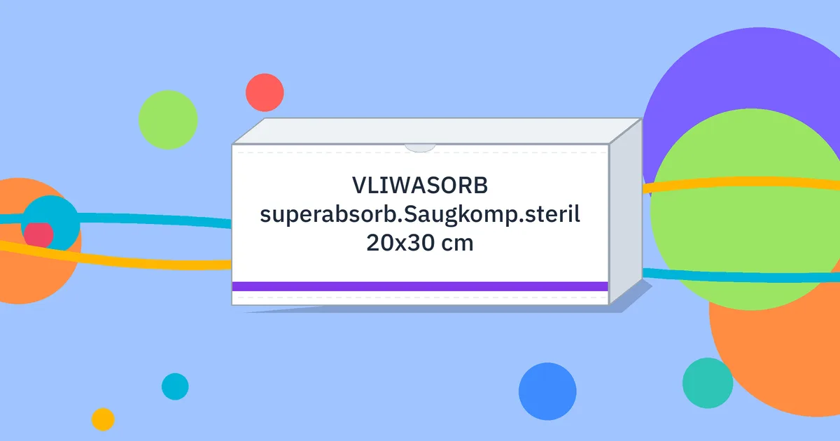 Symbolbild: Packung mit der Aufschrift VLIWASORB superabsorb.Saugkomp.steril 20x30 cm (PZN 17435392) – Verfügbarkeit und Bezug in Apotheken in Frankfurt am Main