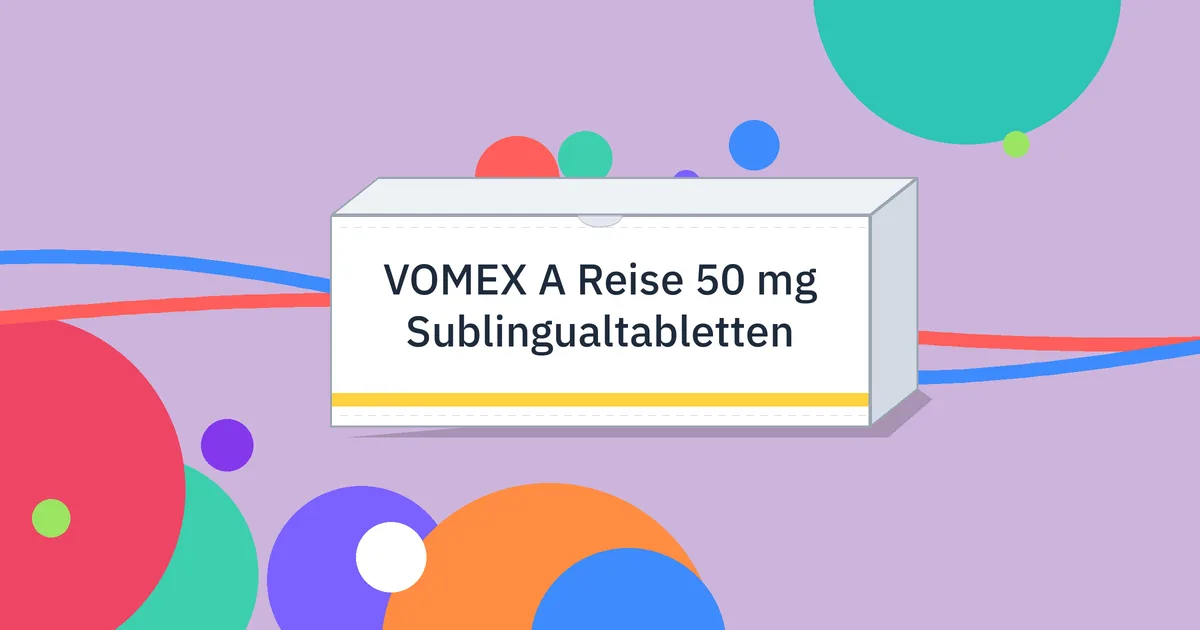 Symbolbild: Packung mit der Aufschrift VOMEX A Reise 50 mg Sublingualtabletten (PZN 12557966) – Verfügbarkeit und Bezug in Apotheken in Frankfurt am Main