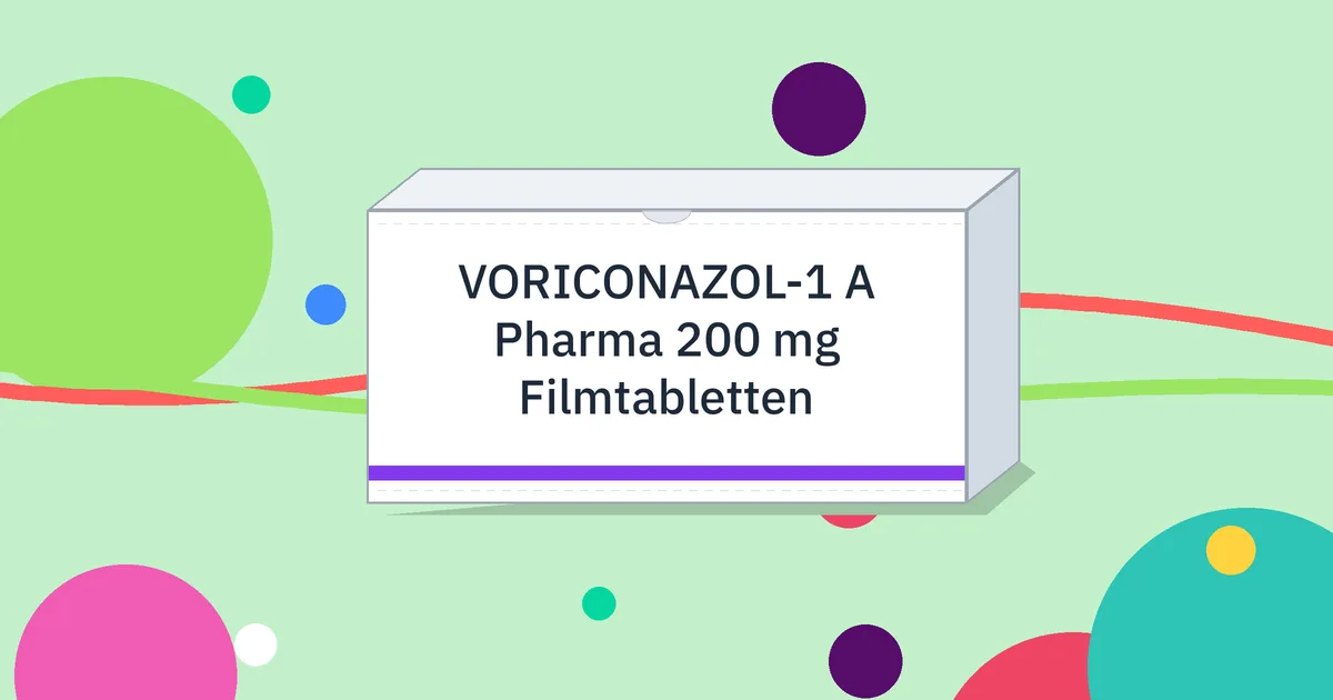 Symbolbild: Packung mit der Aufschrift VORICONAZOL-1 A Pharma 200 mg Filmtabletten (PZN 20193573) – Verfügbarkeit und Bezug in Apotheken in Frankfurt am Main