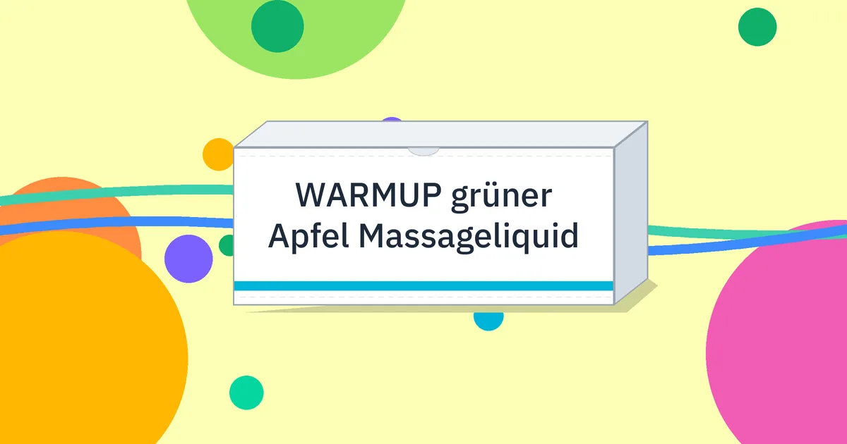 Symbolbild: Packung mit der Aufschrift WARMUP grüner Apfel Massageliquid (PZN 13705498) – Verfügbarkeit und Bezug in Apotheken in Frankfurt am Main