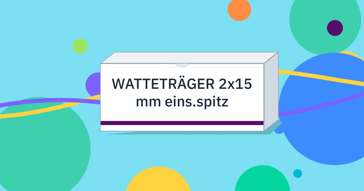 Symbolbild: Packung mit der Aufschrift WATTETRÄGER 2x15 mm eins.spitz (PZN 02446585) – Verfügbarkeit und Bezug in Apotheken in Frankfurt am Main