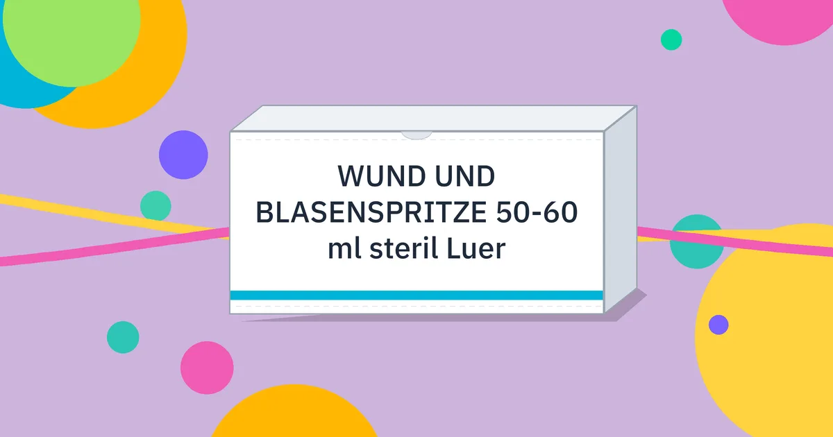 Symbolbild: Packung mit der Aufschrift WUND UND BLASENSPRITZE 50-60 ml steril Luer (PZN 05541806) – Verfügbarkeit und Bezug in Apotheken in Frankfurt am Main