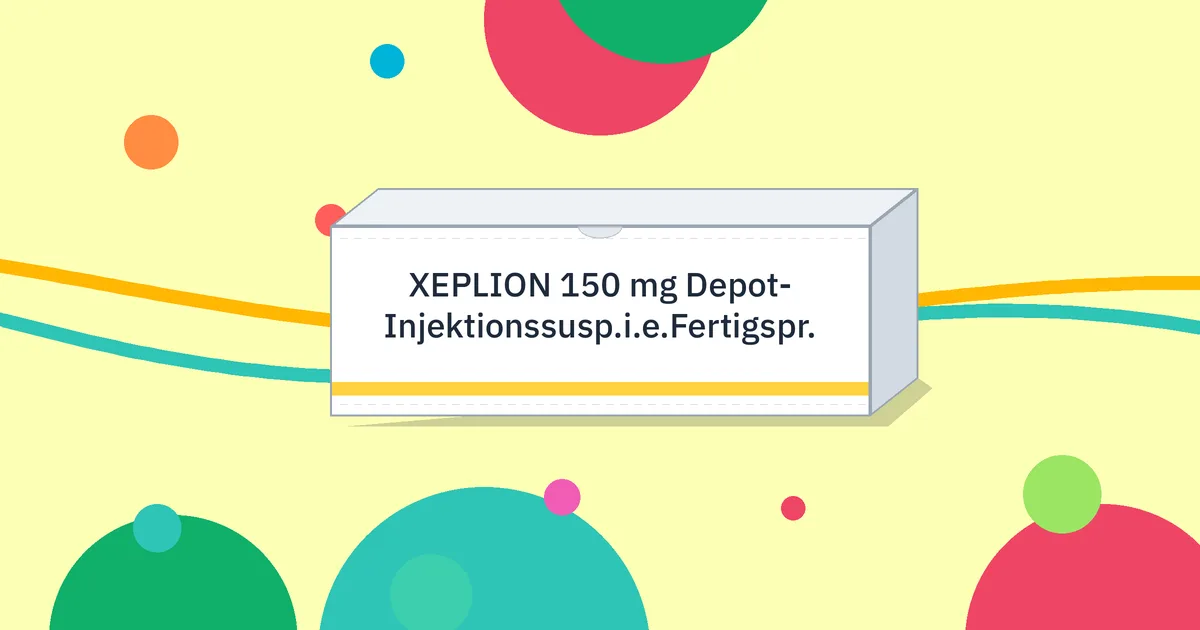 Symbolbild: Packung mit der Aufschrift XEPLION 150 mg Depot-Injektionssusp.i.e.Fertigspr. (PZN 00056578) – Verfügbarkeit und Bezug in Apotheken in Frankfurt am Main