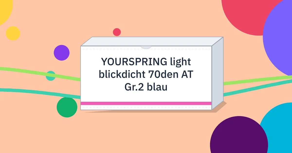 Symbolbild: Packung mit der Aufschrift YOURSPRING light blickdicht 70den AT Gr.2 blau (PZN 18056774) – Verfügbarkeit und Bezug in Apotheken in Frankfurt am Main