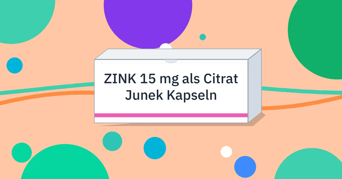 Symbolbild: Packung mit der Aufschrift ZINK 15 mg als Citrat Junek Kapseln (PZN 20283997) – Verfügbarkeit und Bezug in Apotheken in Frankfurt am Main