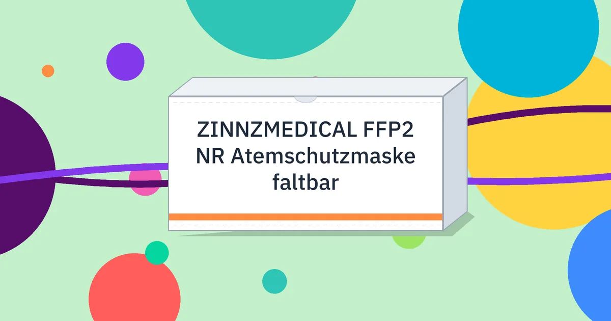 Symbolbild: Packung mit der Aufschrift ZINNZMEDICAL FFP2 NR Atemschutzmaske faltbar (PZN 17976277) – Verfügbarkeit und Bezug in Apotheken in Frankfurt am Main