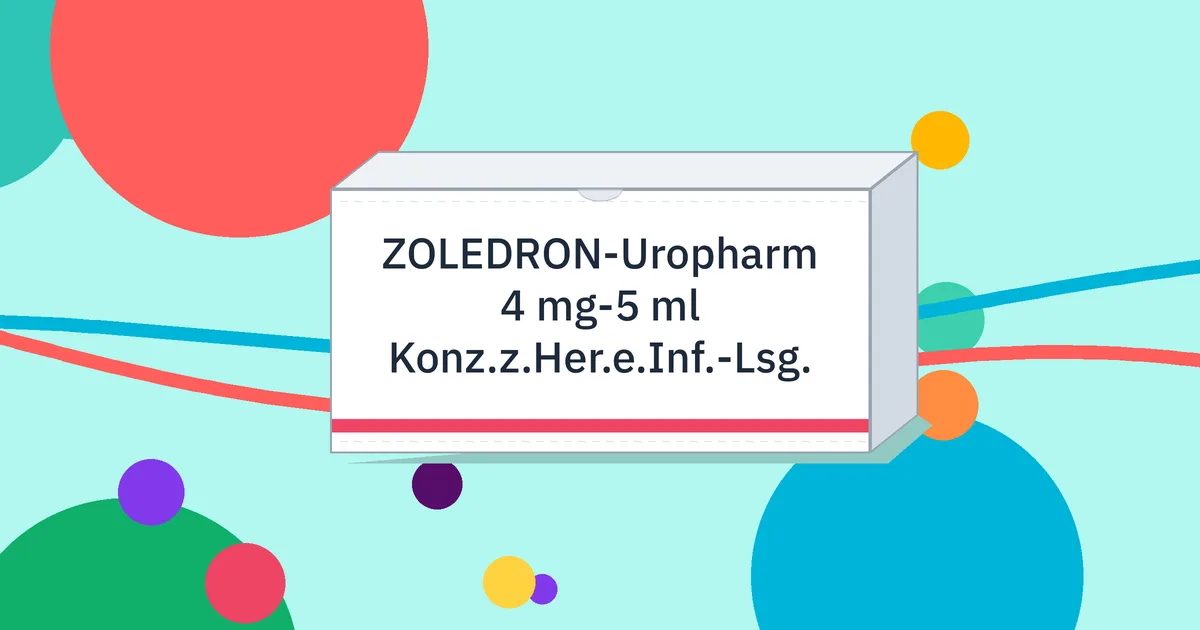 Symbolbild: Packung mit der Aufschrift ZOLEDRON-Uropharm 4 mg-5 ml Konz.z.Her.e.Inf.-Lsg. (PZN 04713375) – Verfügbarkeit und Bezug in Apotheken in Frankfurt am Main