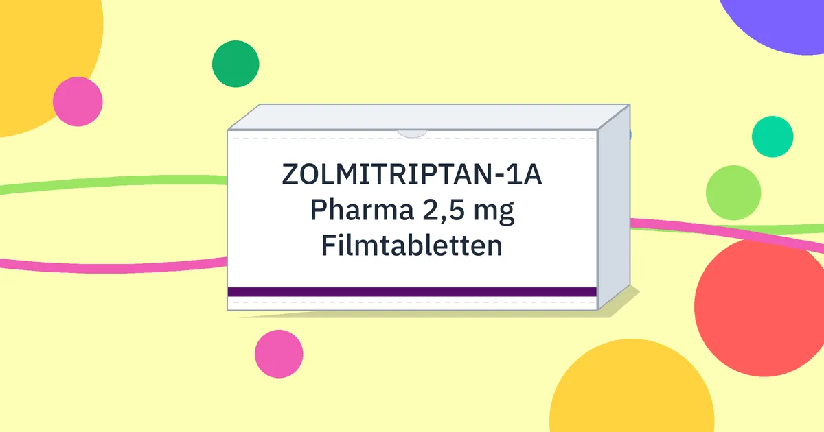 Symbolbild: Packung mit der Aufschrift ZOLMITRIPTAN-1A Pharma 2,5 mg Filmtabletten (PZN 09427355) – Verfügbarkeit und Bezug in Apotheken in Frankfurt am Main
