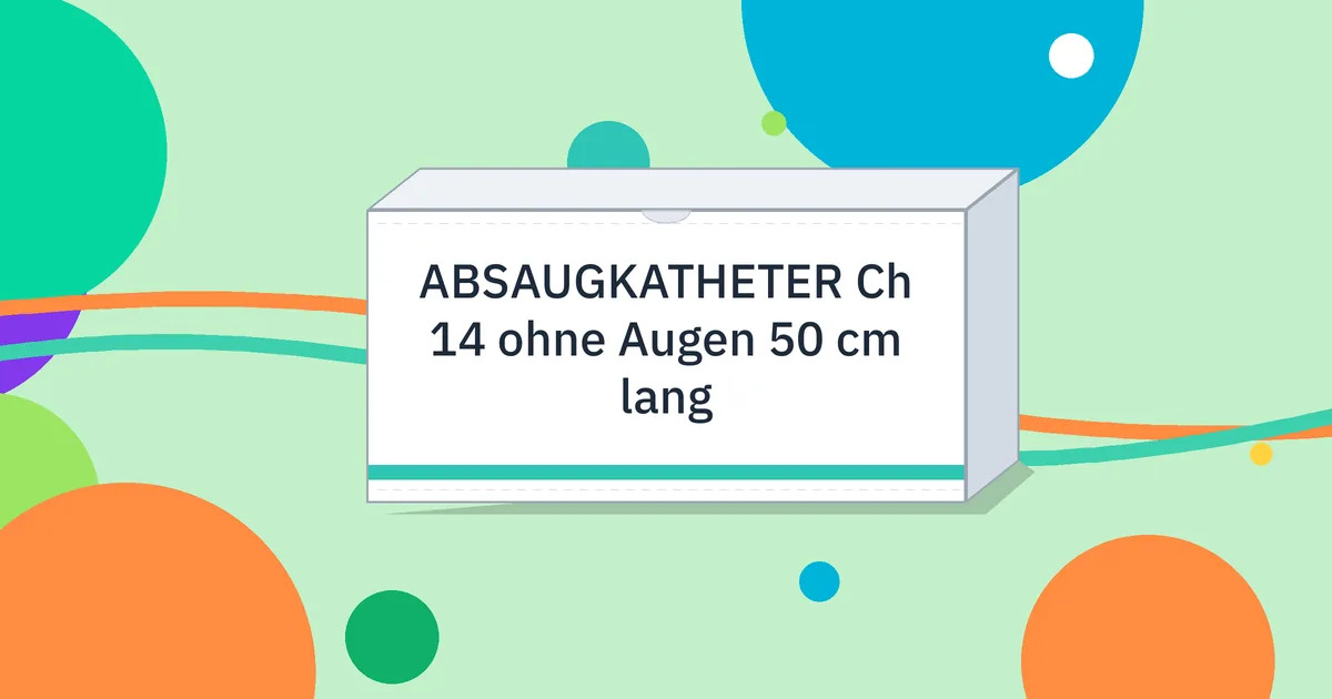 Symbolbild: Packung mit der Aufschrift ABSAUGKATHETER Ch 14 ohne Augen 50 cm lang (PZN 02411813) – Verfügbarkeit und Bezug in Apotheken in Frankfurt am Main