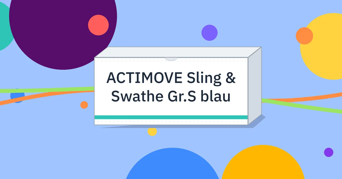 Symbolbild: Packung mit der Aufschrift ACTIMOVE Sling & Swathe Gr.S blau (PZN 06059767) – Verfügbarkeit und Bezug in Apotheken in Frankfurt am Main